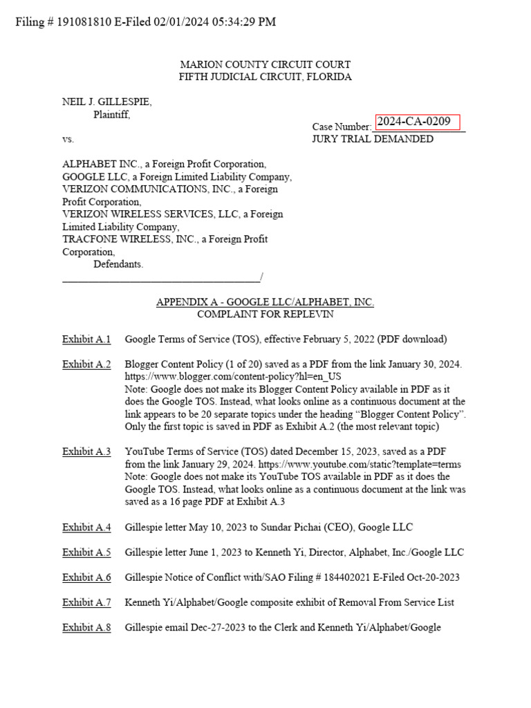 Appendix A Google Complaint For Repelvin | PDF | You Tube | Indemnity