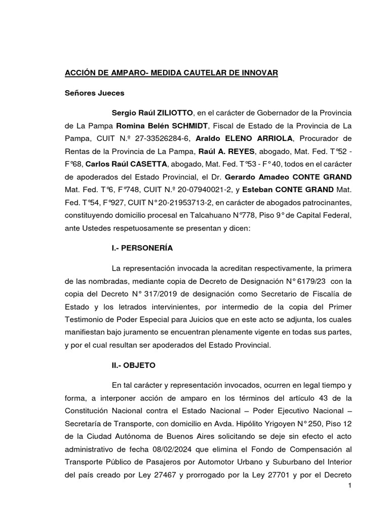 Demanda - Transporte - Quita de Subsidios | PDF | Transporte | Mandato
