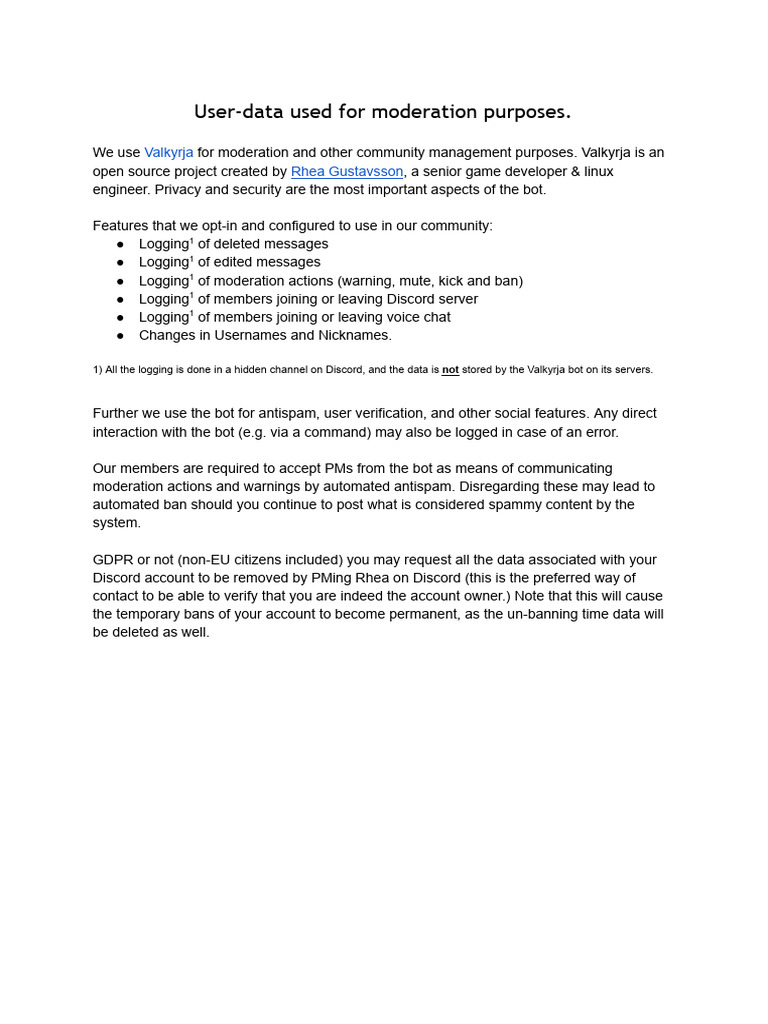 User Data Management for Discord Moderation | PDF