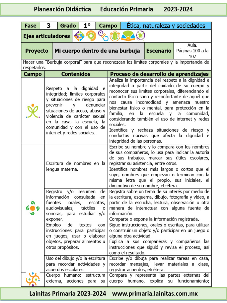 1er Grado Febrero - 01 Mi Cuerpo en Una Burbuja (2023-2024) | PDF | Educación primaria | Salón ...