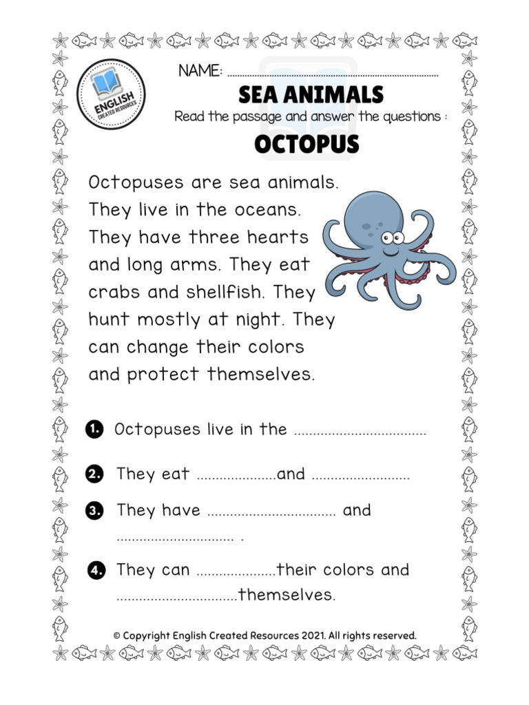 Sea Animals Reading Comprehension | PDF