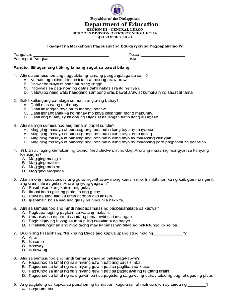 PT - EsP 4 - Q4 | PDF