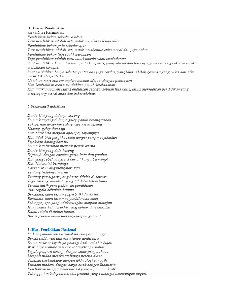 Karya Nuri Hermawan: 1. Esensi Pendidikan | PDF | Seni | Puisi