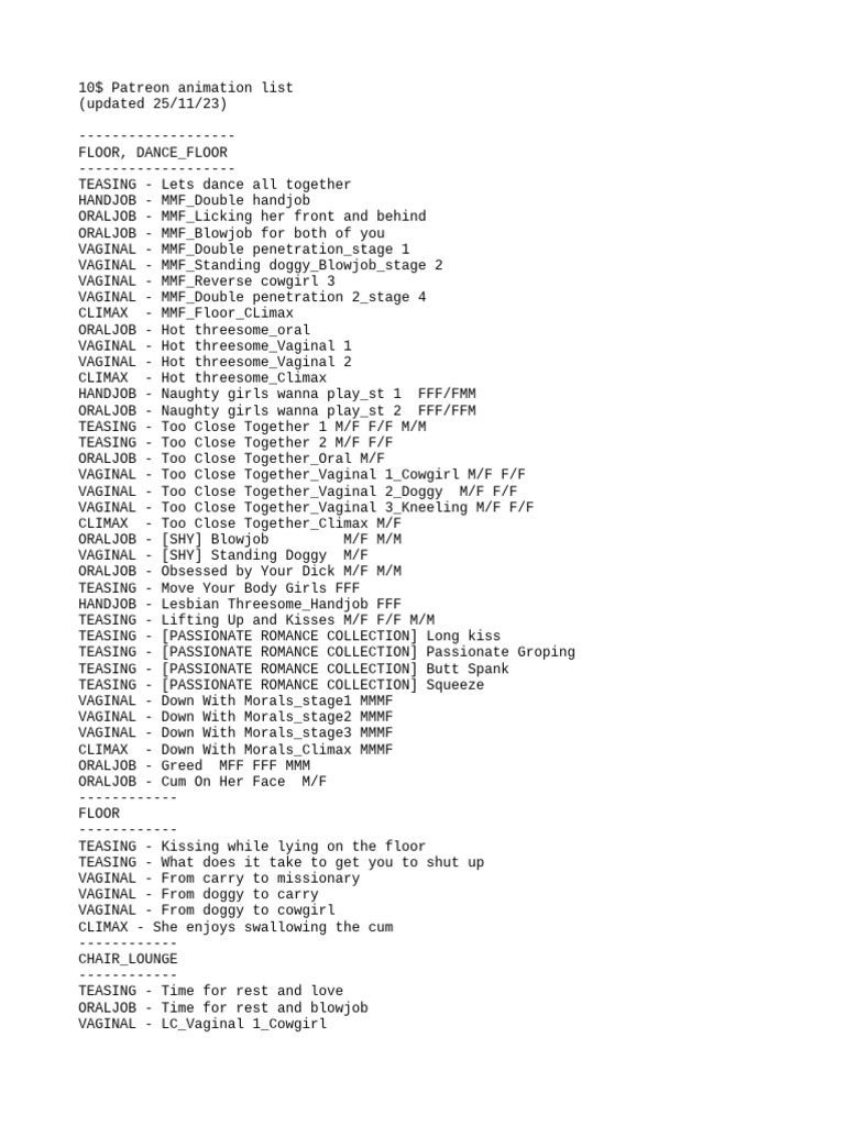 Animation List | Download Free PDF | Orgasm | Sexual Intercourse