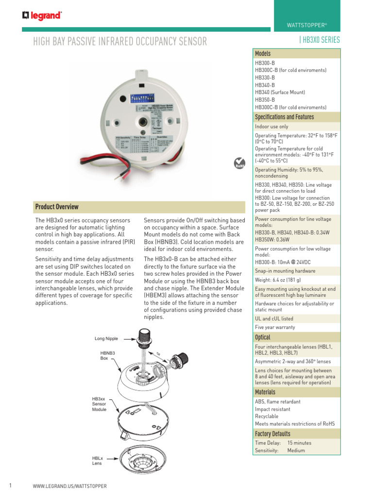 Wattstopper hb300b l1 Datasheet 1 | PDF | Manufactured Goods | Electricity