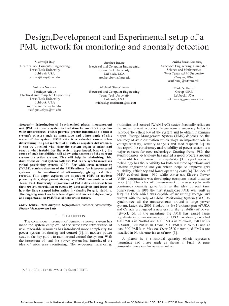 Design, Development and Experimental Setup of A PMU Network For Monitoring and Anomaly Detection ...