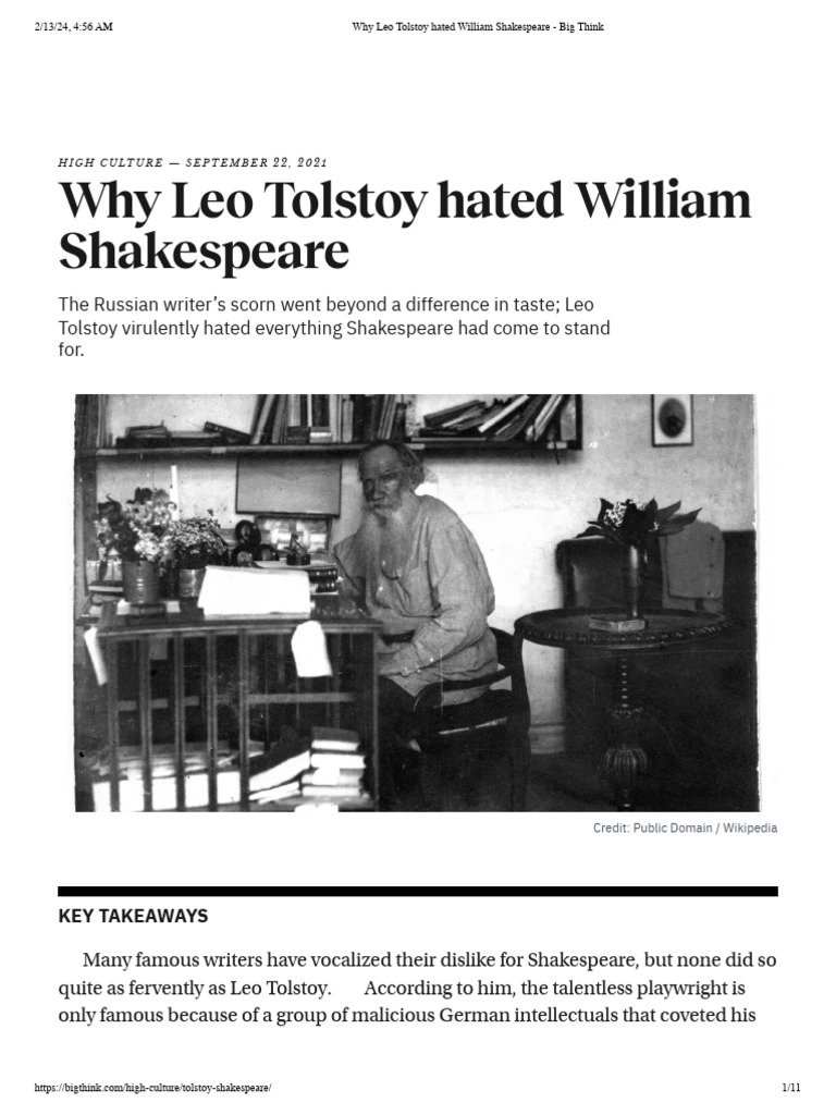 Why Leo Tolstoy Hated William Shakespeare - Big Think | PDF | William ...
