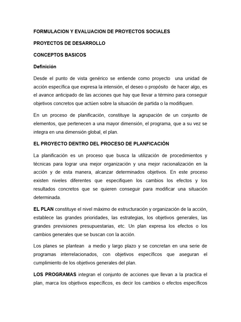 Formulacion y Evaluacion de Proyectos Sociales | PDF | Planificación | Infraestructura