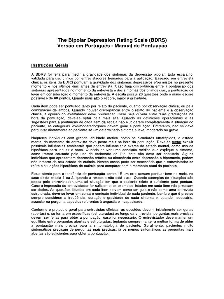 The Bipolar Depression Rating Scale (BDRS) | PDF