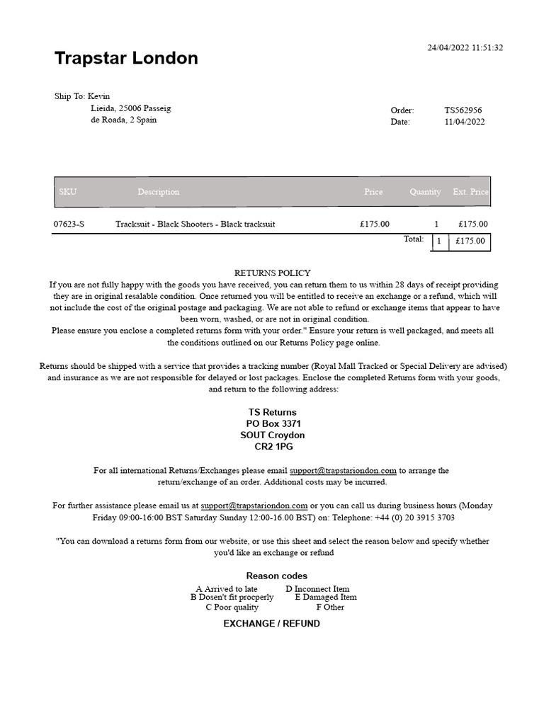 Facture Trapstar | PDF | Freight Transport | Business