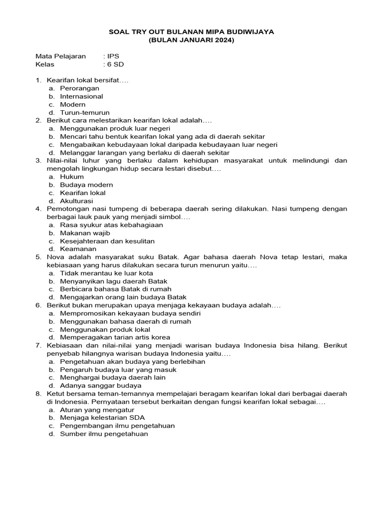 Salin-SOAL TO IPS Kelas 4 | PDF