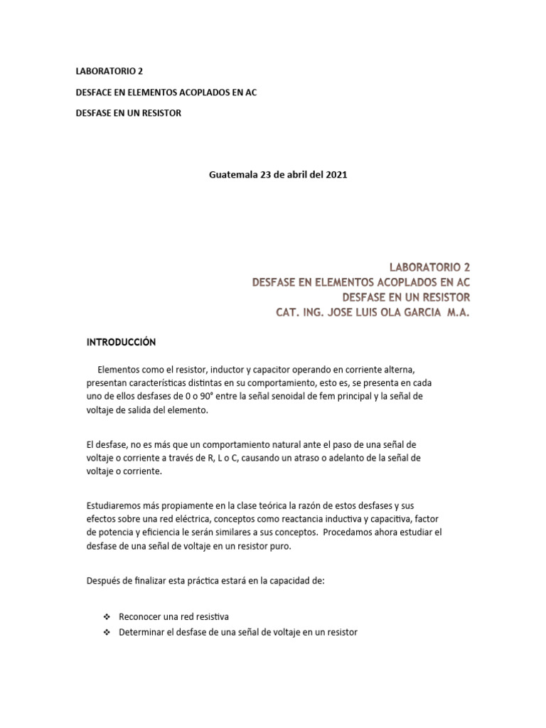 Laboratorio 2 Desfase en Elementos Acomplados en Ac Desfase en Un ...