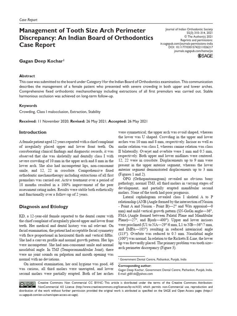 Management of Tooth Size Arch Perimeter Discrepanc | PDF | Orthodontics ...
