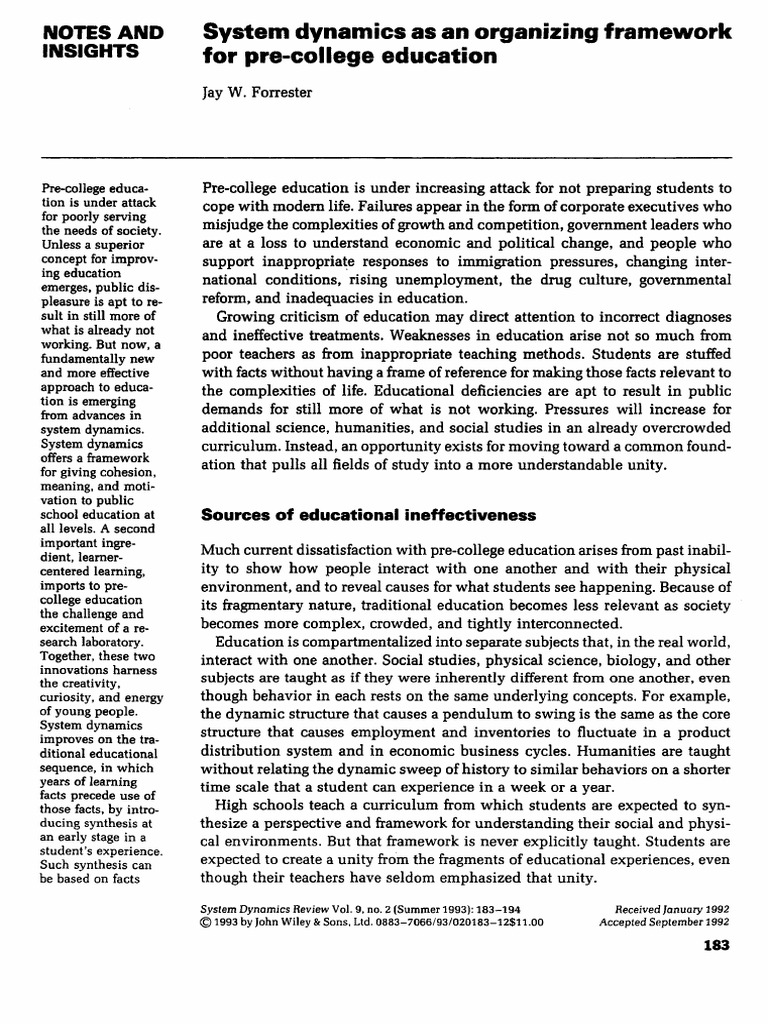 Forrester 1993 System Dynamics As An Organizing Framework For Pre