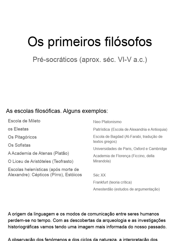 Os Primeiros Filósofos | PDF | Metafísica