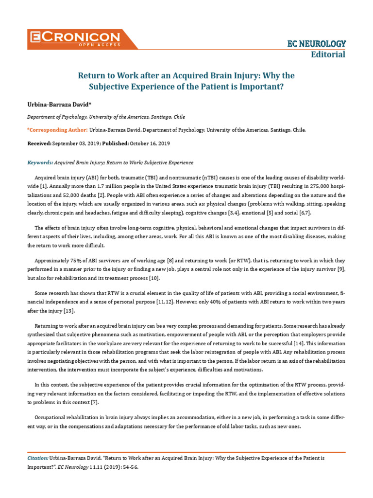 Urbina Barraza David (2019) Return To Work After An Acquired Brain ... Urbina Barraza David (2019) Return To Work After An Acquired Brain ...