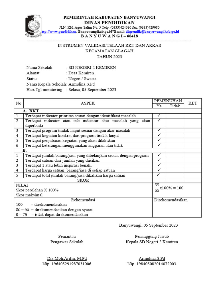 Instrumen Validasi RKT Arkas | PDF