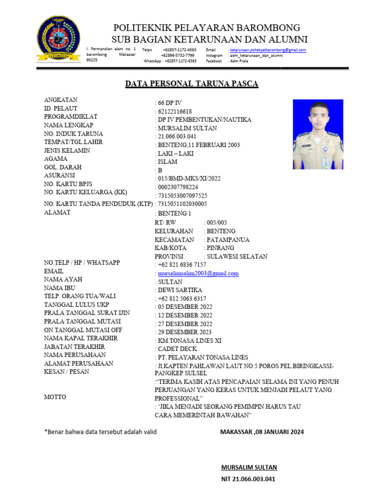 Personal Data Mursalim Sultan | PDF