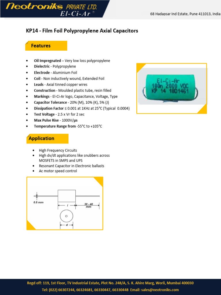 KP14 - 10KV High Voltage Polypropylene Capacitor | PDF | Capacitor | Materials Science