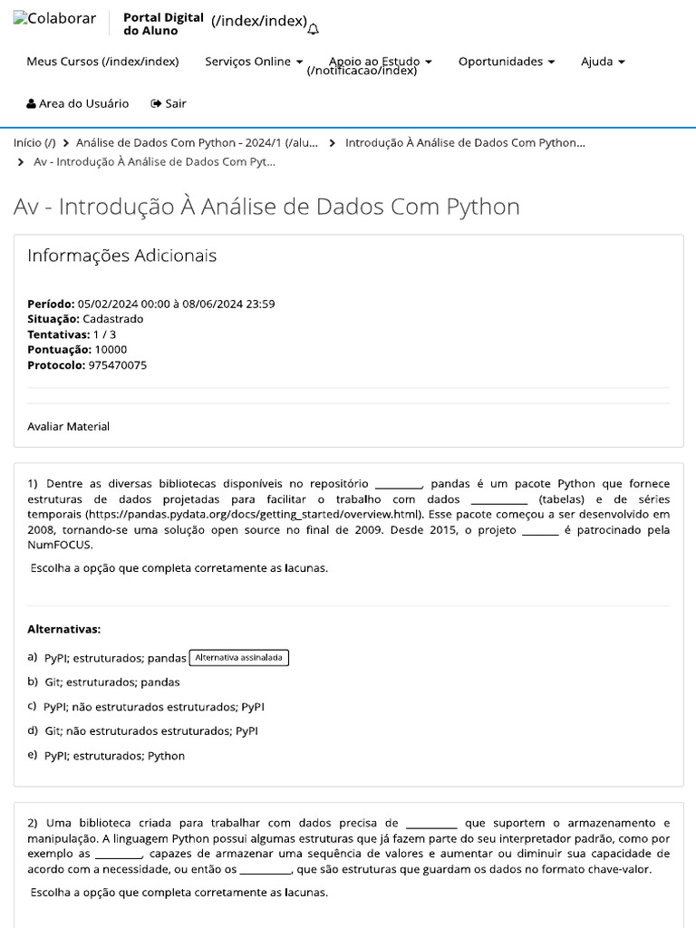 Av - Introdução À Análise de Dados Com Python COLABORAR | PDF