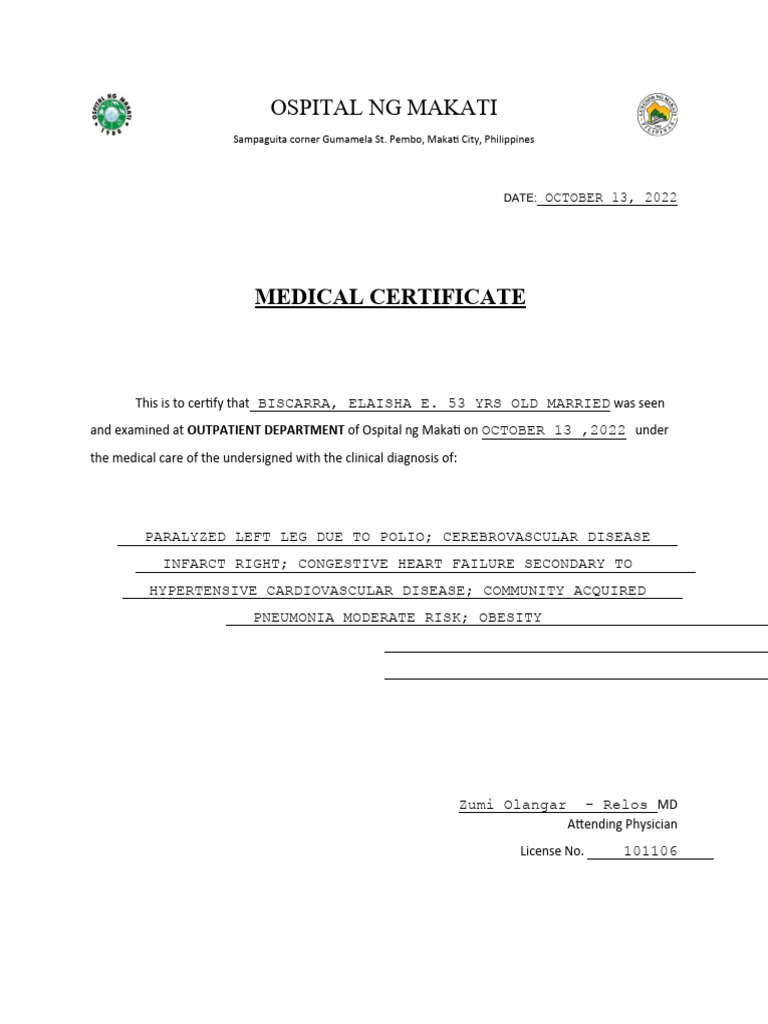 Medical Certificate for Heart Patient | PDF