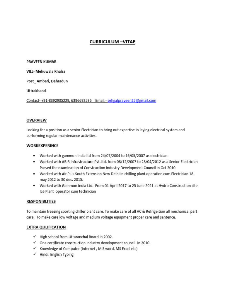 Curriculum Praveen | PDF