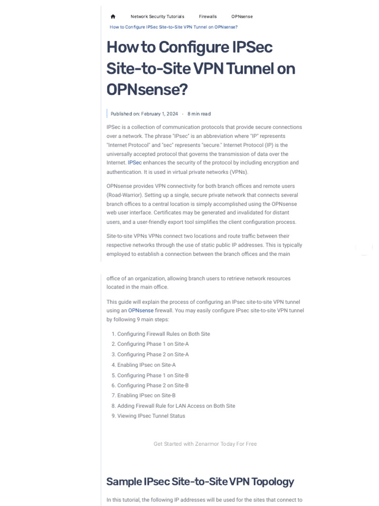 How To Configure IPSec Site-to-Site VPN Tunnel On OPNsense | Download Free PDF | Virtual Private ...