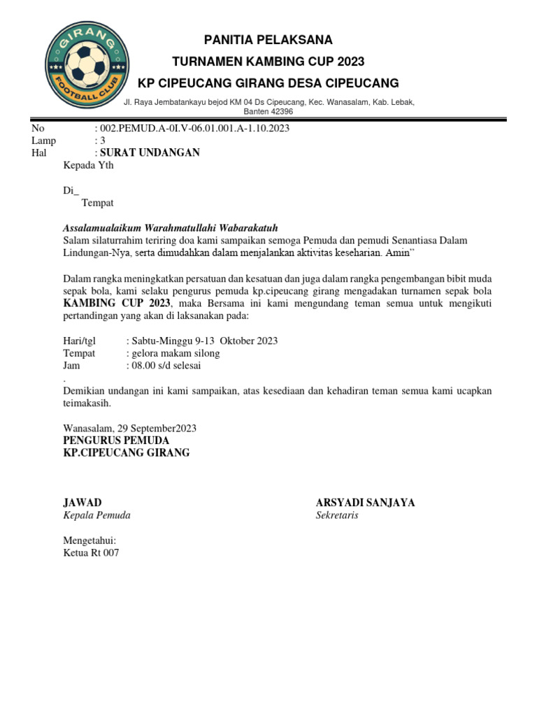 Surat Undangan Sepak Bola Pdf
