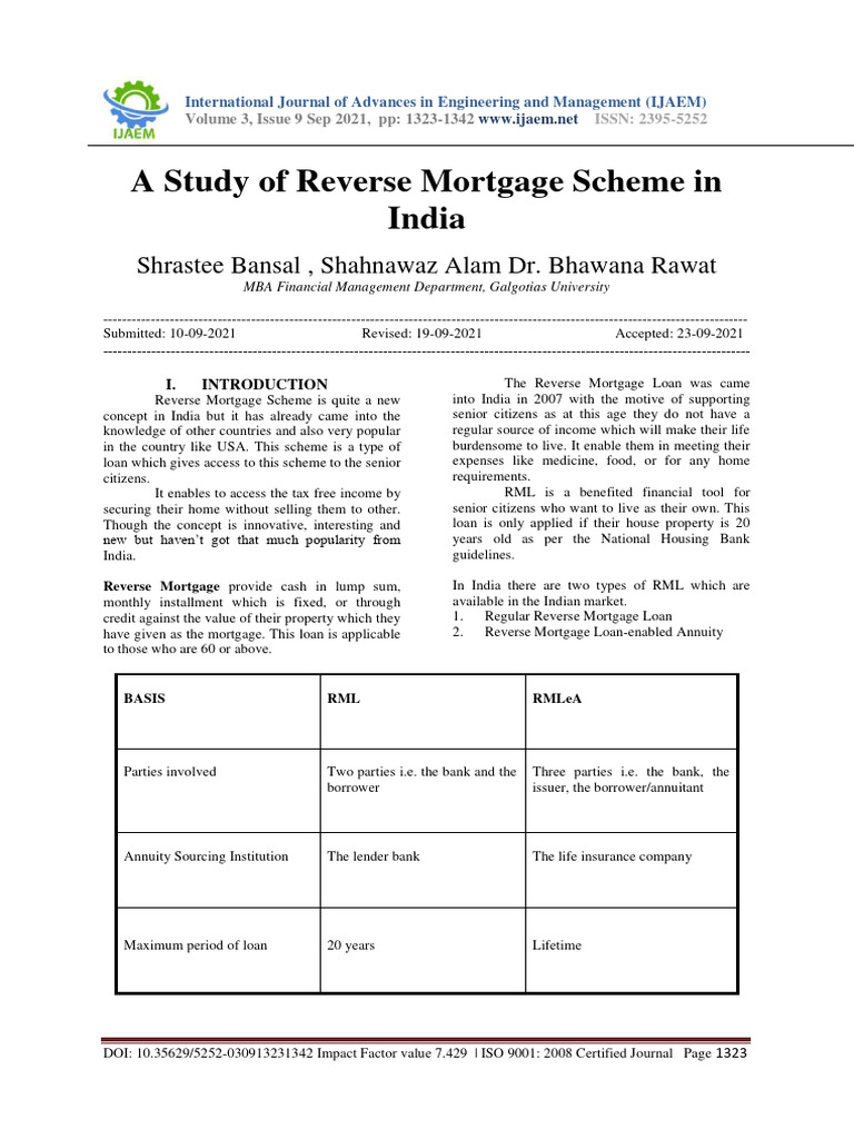 A Study of Reverse Mortgage Scheme in India | PDF