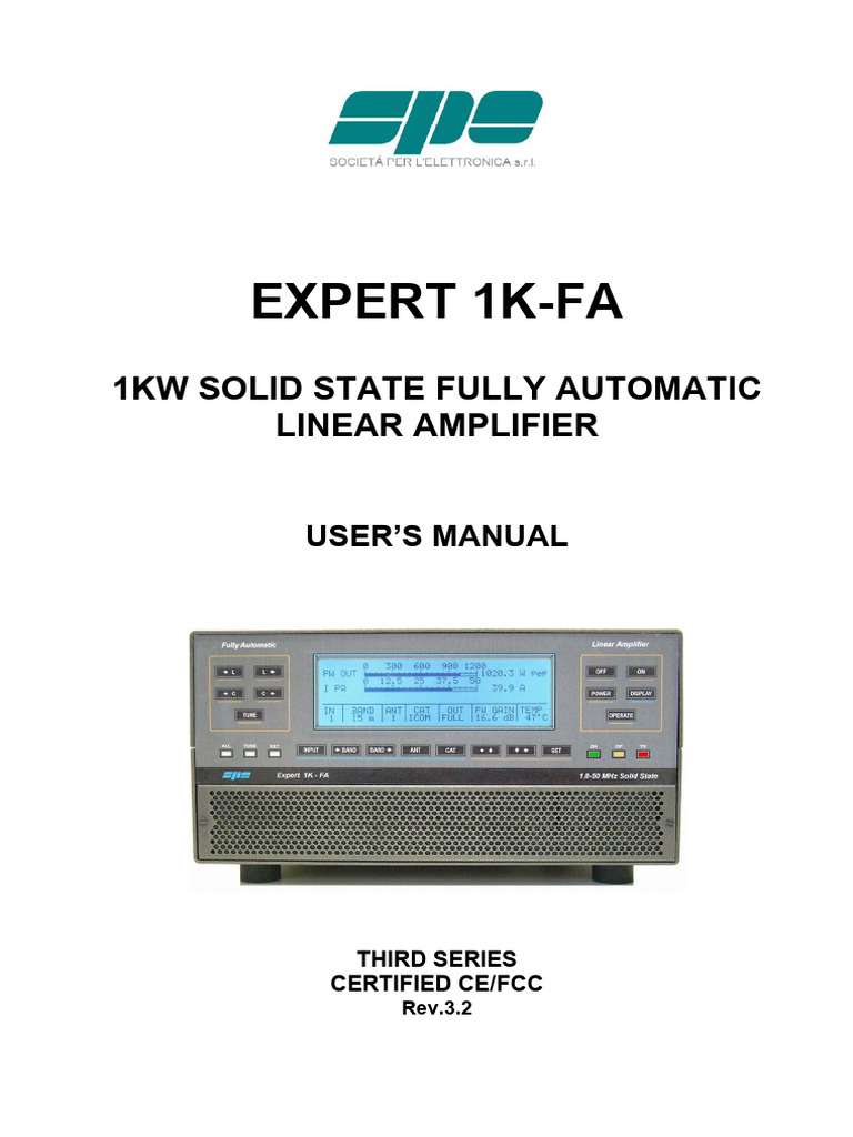 SPE Expert 1K-FA User Rev3.2 | PDF | Power Supply | Amplifier
