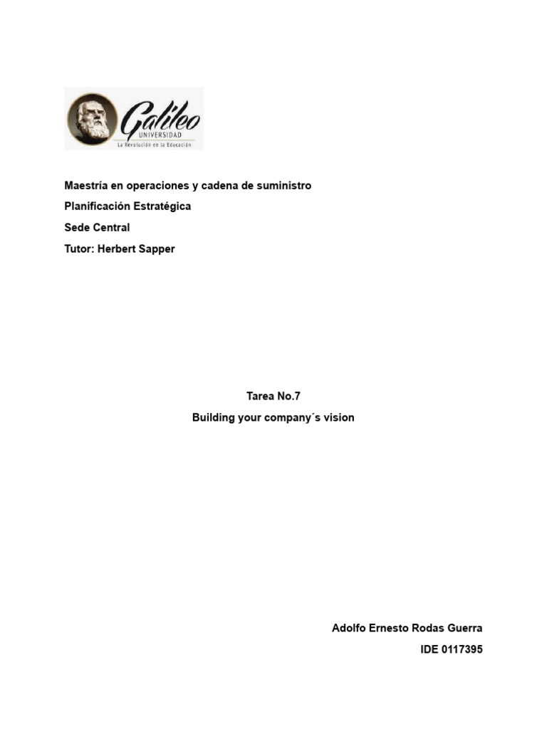 Tarea 8 Building Your Company S Vision | PDF | Business | Planificación estratégica
