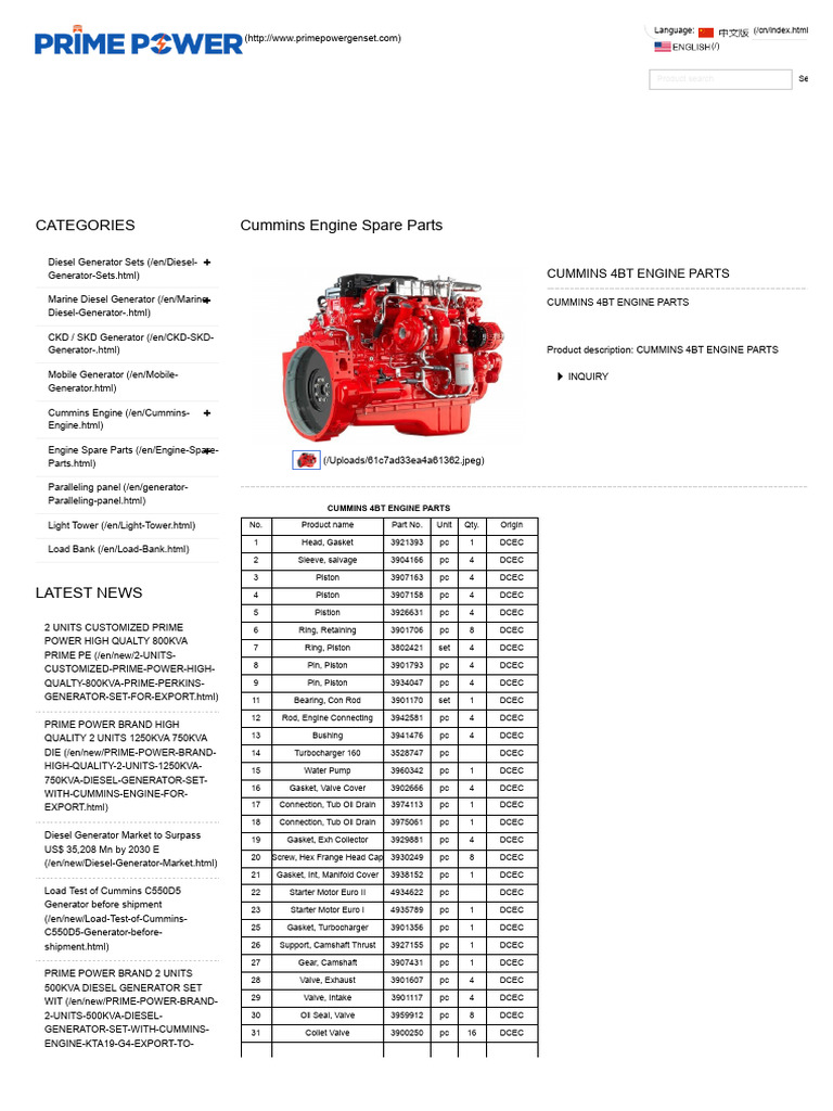 Cummins 4BT Engine Parts | PDF | Energy Conversion | Systems Engineering
