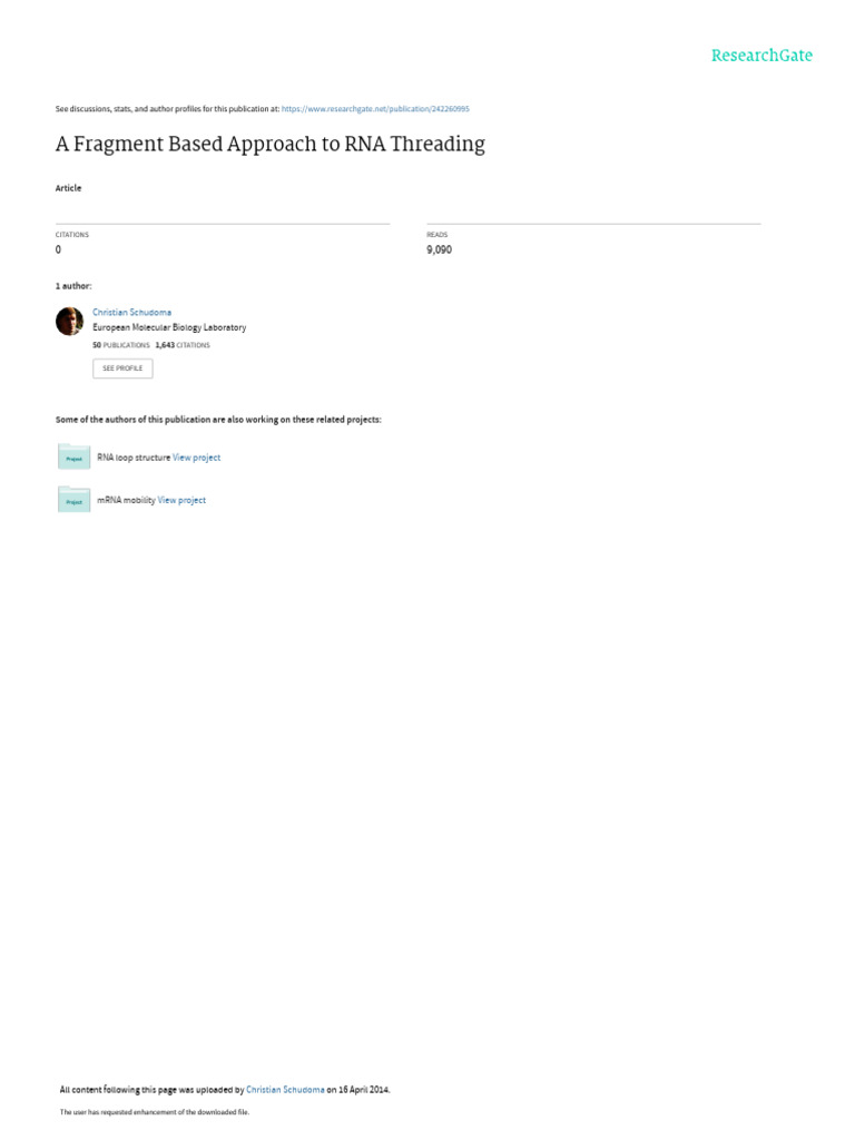 A Fragment Based Approach To RNA Threading | PDF | Biomolecular Structure | Rna