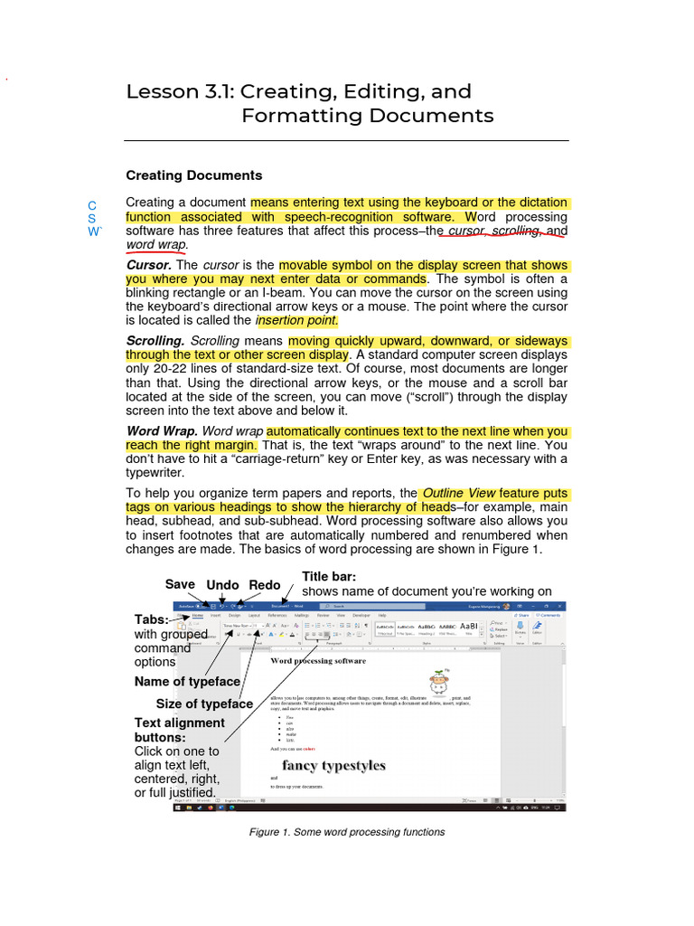 Lesson 3.1 Itec | PDF | Cursor (User Interface) | Microsoft Word