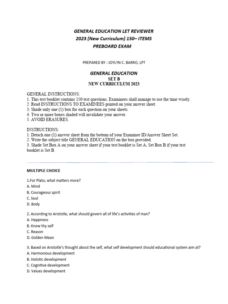 General Education LET Reviewer 2024 | PDF | President Of The ...