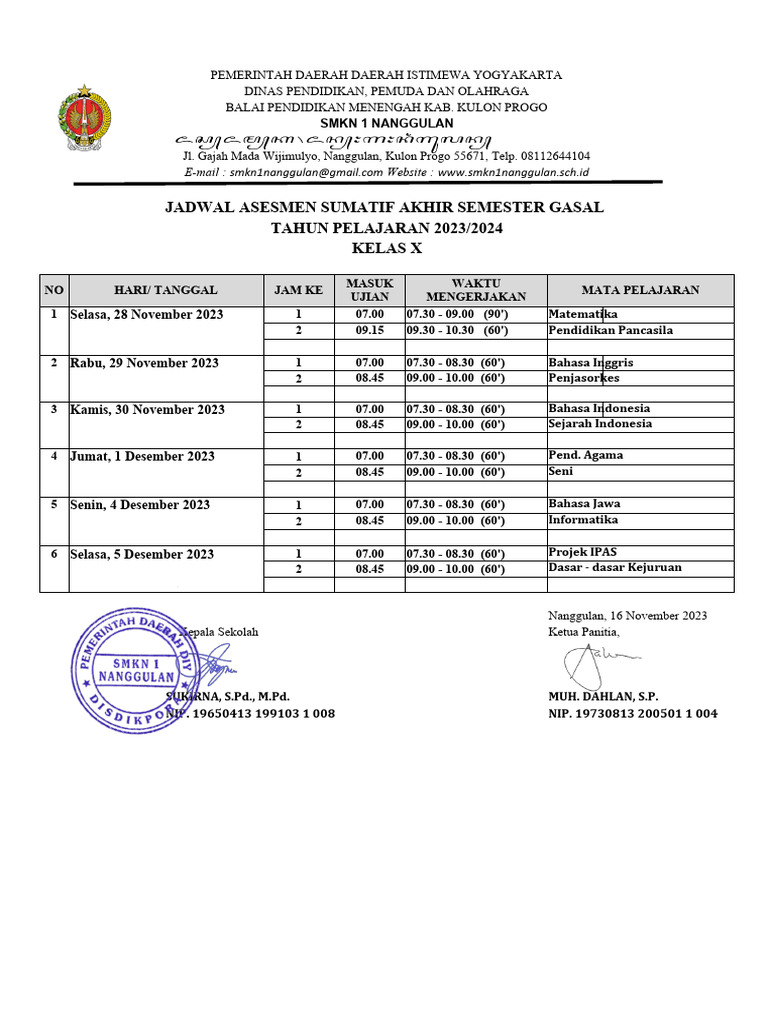 Jadwal ASAS 2023-2024 Fix | PDF