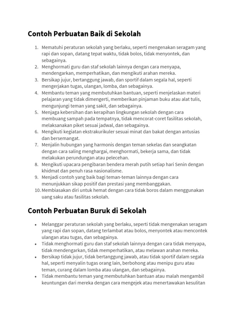 Contoh Perbuatan Baik Di Sekolah | PDF