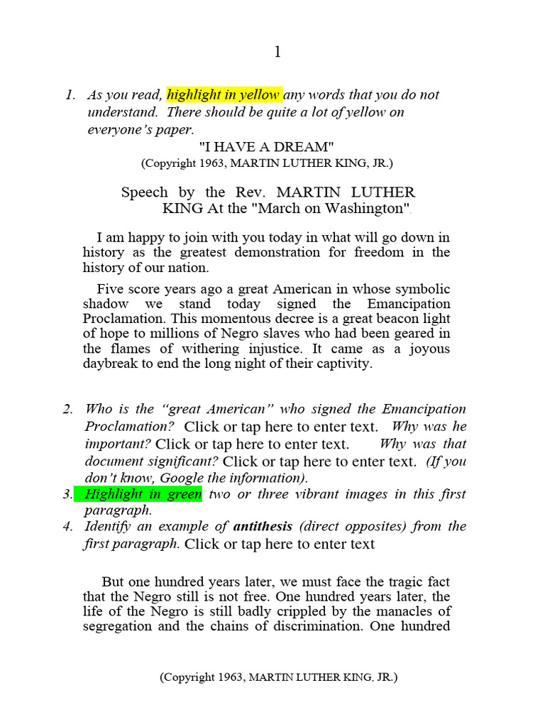 English 1 I Have A Dream For Schoology | PDF