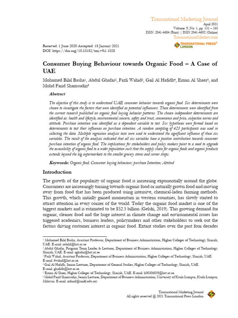 Consumer Buying Behaviour Towards Organic Food - A Case of UAE | PDF ...