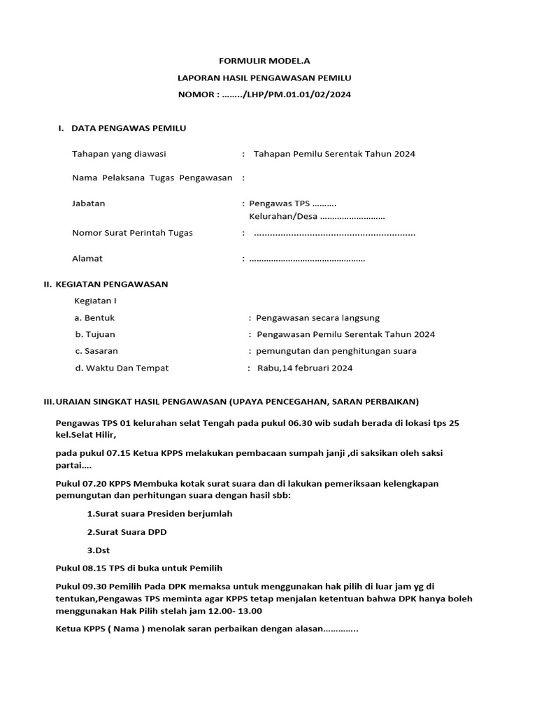 Formulir Model A PTPS | PDF