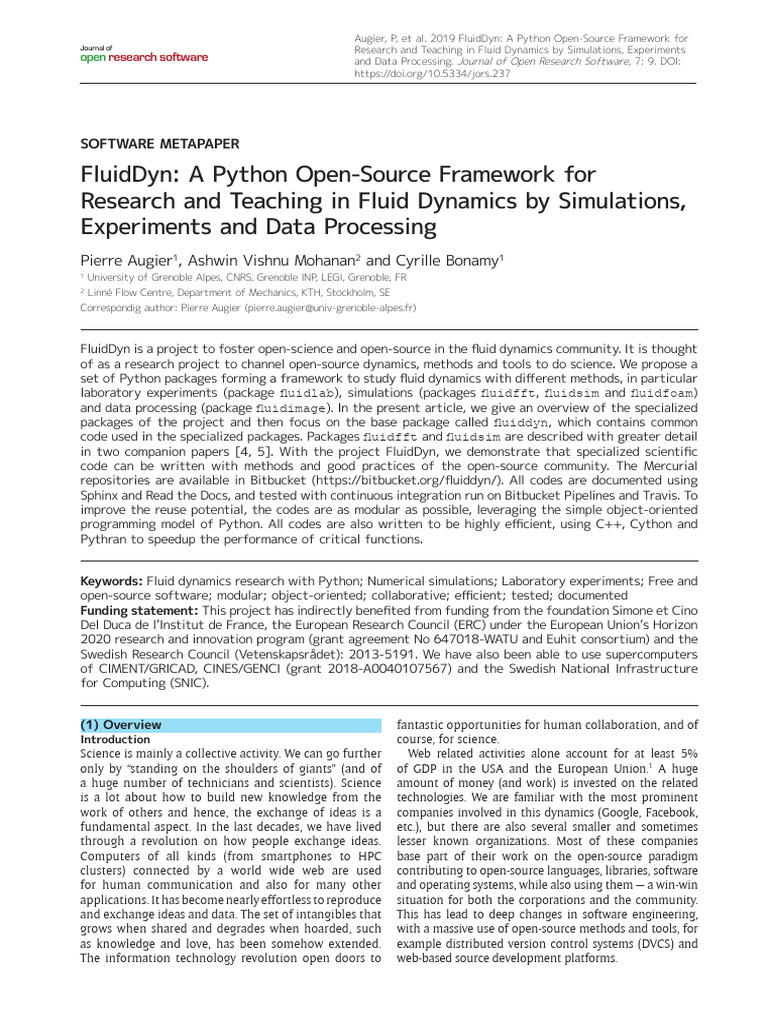 Fluiddyn: A Python Open-Source Framework For Research and Teaching in ...