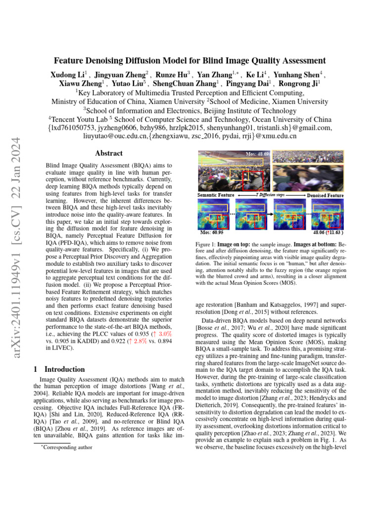 Feature Denoising Diffusion Model For Blind Image Quality Assessment | PDF | Perception | Deep ...