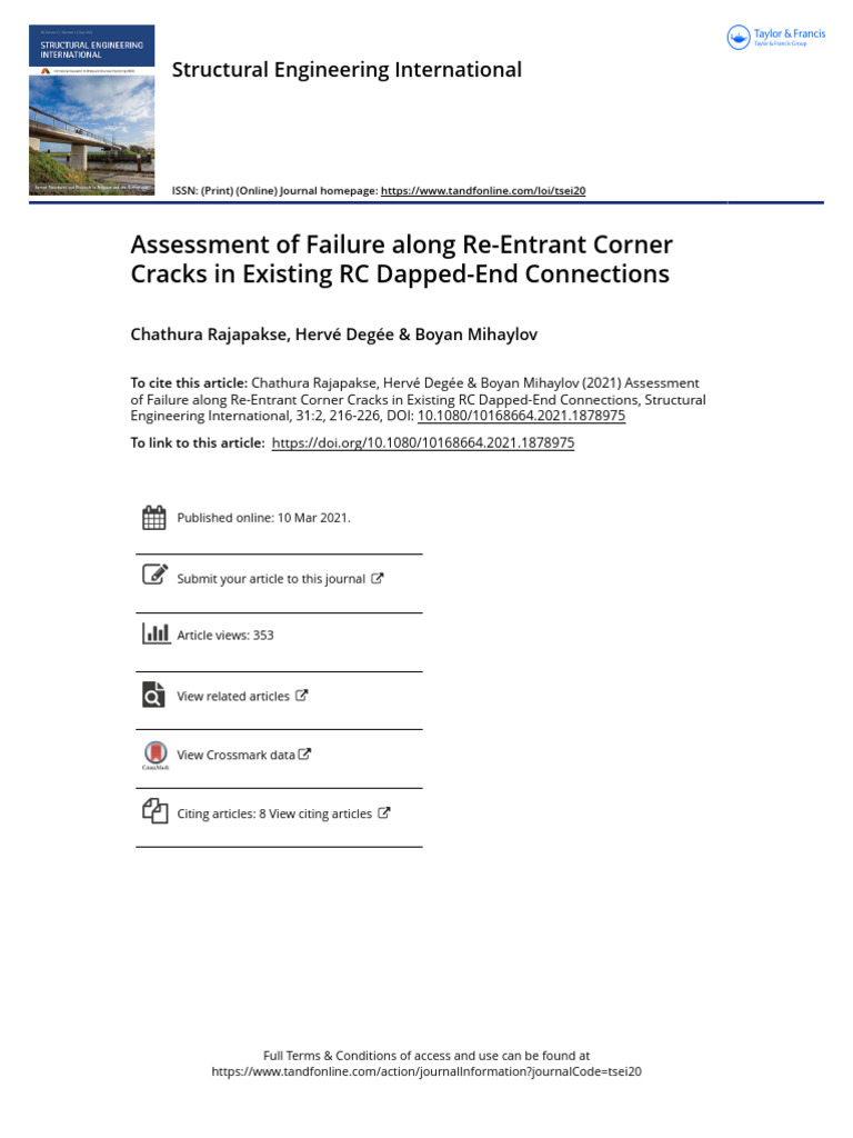 Assessment of Failure Along Re-Entrant Corner Cracks in Existing RC ...