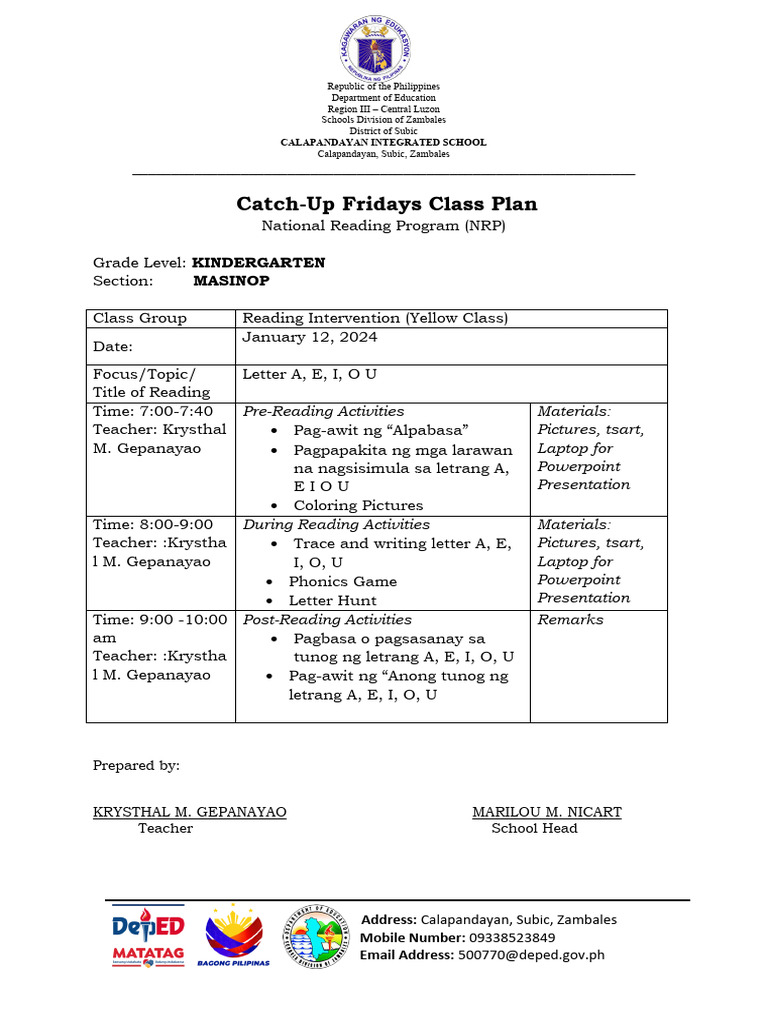 Catch Up Friday Plan | Download Free PDF | Writing | Psycholinguistics