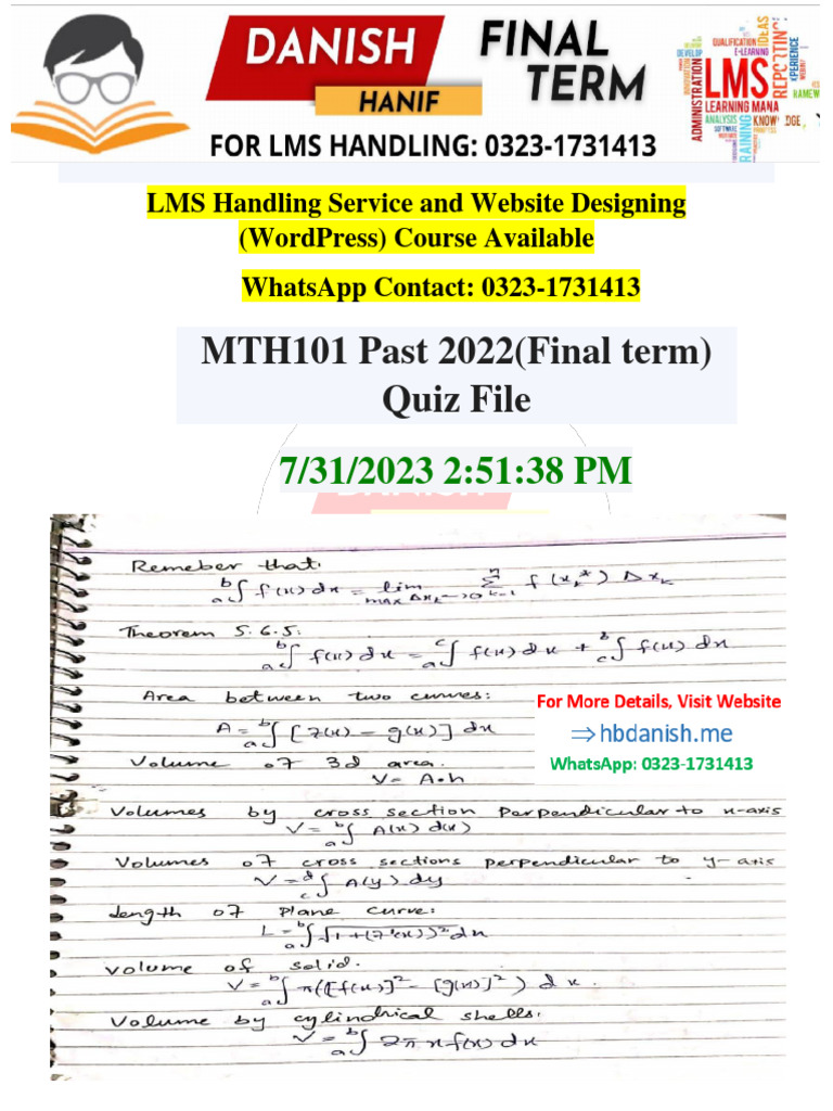 MTH 101 Finalterm Most Important Subjective Quiestions by Danish Hanif | PDF