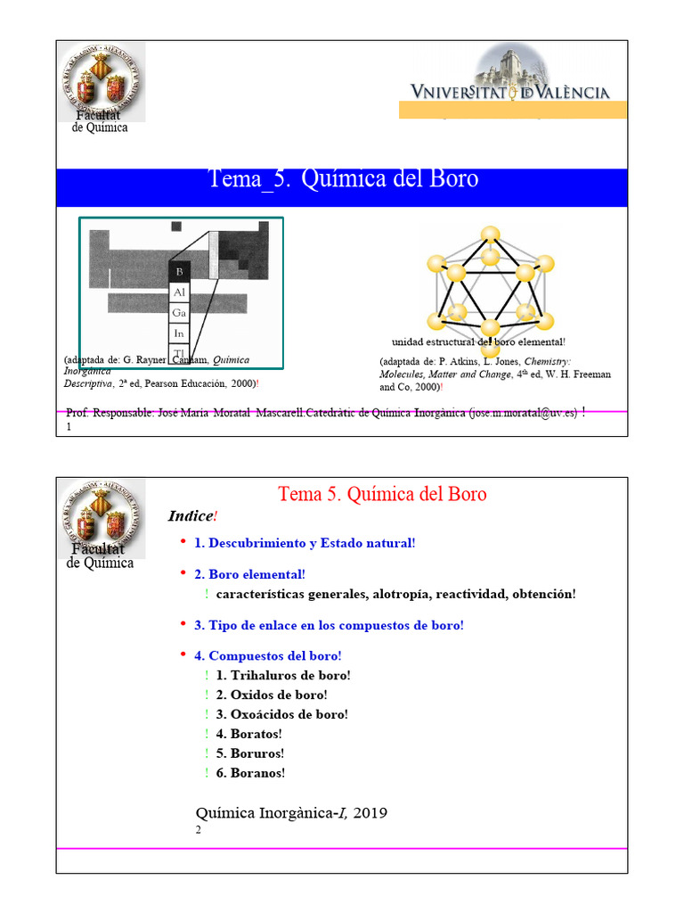 Tema - 5A - Quimica Del Boro | PDF | Boro | Lentes