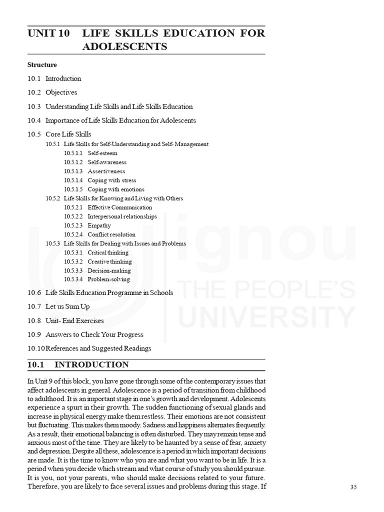 Unit-10.pdf Life Skills | PDF | Adolescence | Empathy