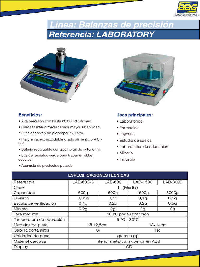 Ficha Tecnica BALANZAS DE PRECISION Ref LAB | PDF | Ciencias fisicas