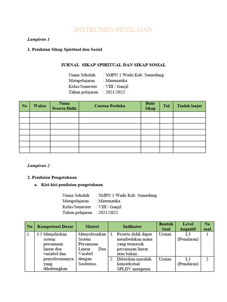 Susi Sutarni - Instrumen Penilaian - RPP 1 - Final | PDF