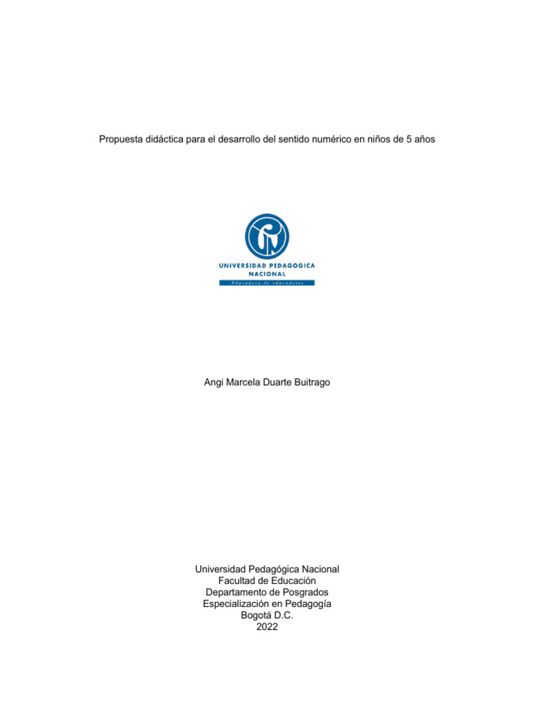 Propuesta Didáctica para El Desarrollo Del Sentido Numérico en Niños de ...